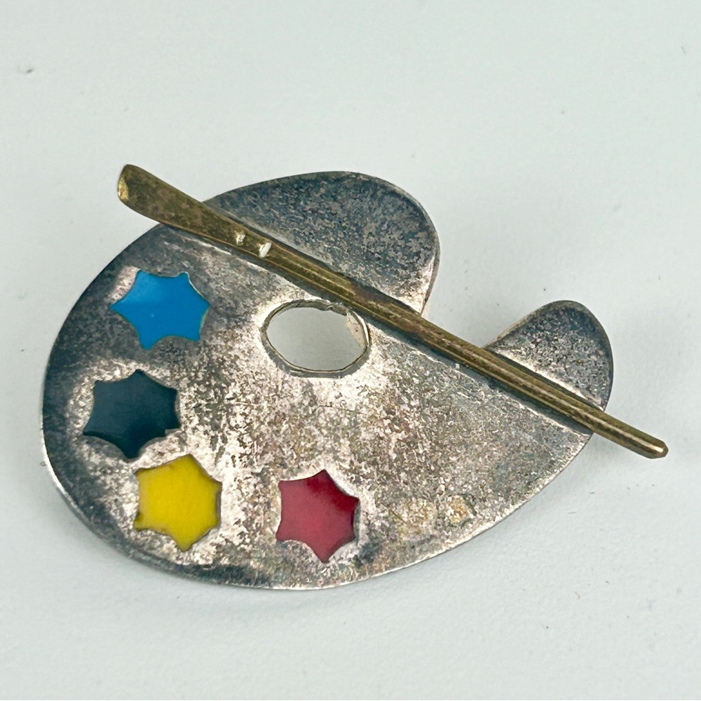 Vintage Painters Sterling Silver Pin Brooch - Gem